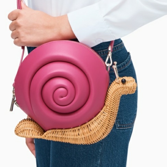 kate spade | Bags | Kate Spade Pink Snail Wicker Crossbody Bag ...